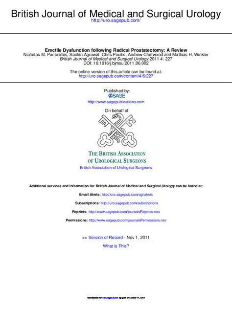Pdf Erectile Dysfunction Following Radical Prostatectomy A Review Rupesh Raina