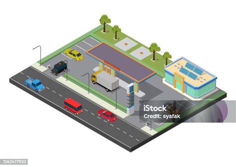 Spbu Isometrik Ilustrasi Stok Unduh Gambar Sekarang Stasiun Gas