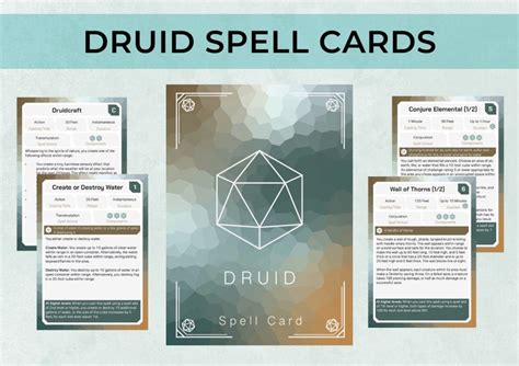 Dnd Druid Spell Cards Custom 5th Edition Character Spell Etsy