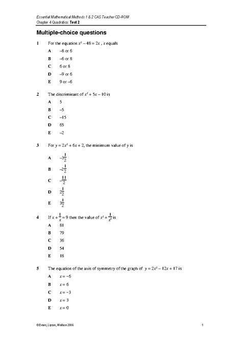 2024 11mm Practice Test Quadratics Chapter 4 Quadratics Test 2