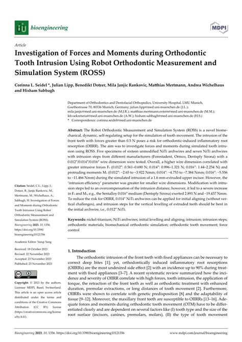 Pdf Investigation Of Forces And Moments During Orthodontic Tooth Intrusion Using Robot