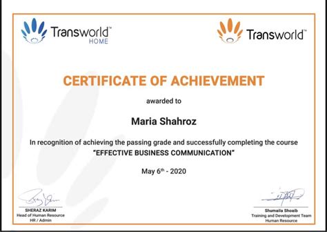 maria shahroz on linkedin certificate of achievement scoring 97