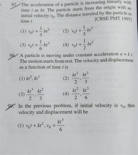 A Particle Is Moving Under Constant Acceleration Akt The Motion Starts