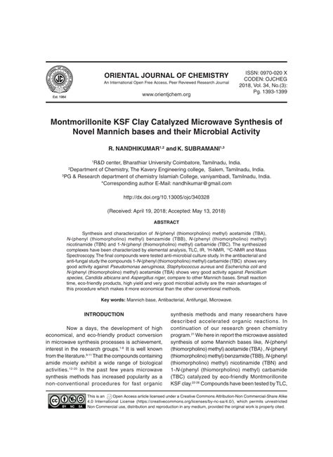 Pdf Montmorillonite Ksf Clay Catalyzed Microwave Synthesis Of Novel