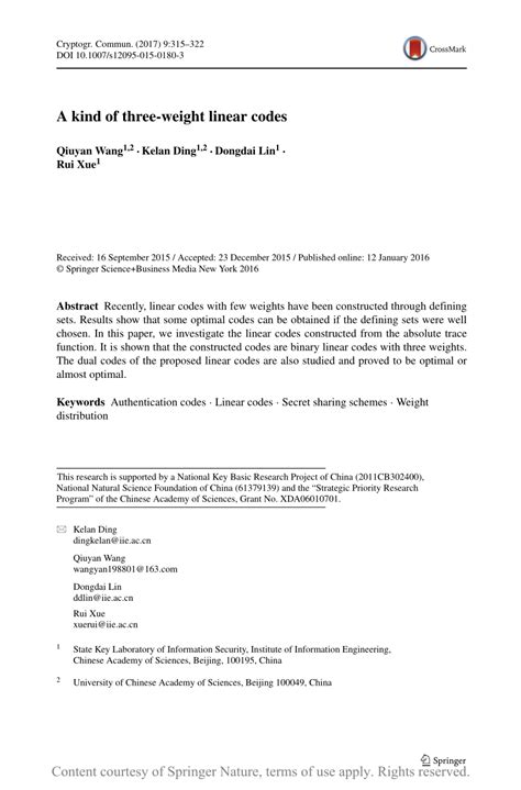 a kind of three weight linear codes request pdf