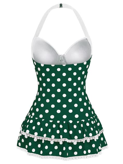 Pink 1940s Halter Polka Dots Bow One Piece Swimsuit Retro Stage