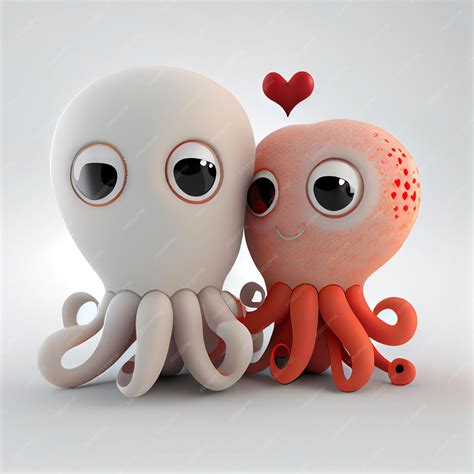 Linda Pareja De Pulpos Enamorados De Corazones 3d Render Ilustración De