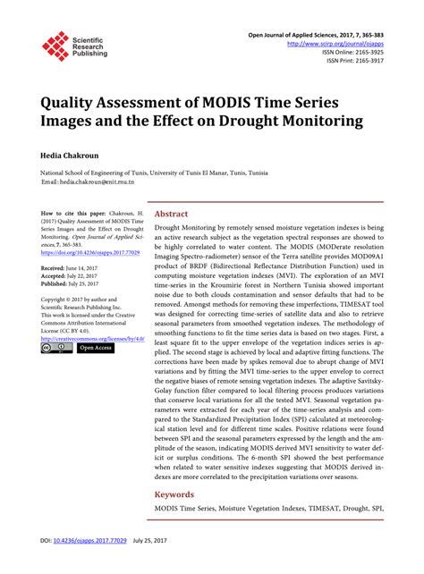 Pdf Quality Assessment Of Modis Time Series Images And The Effect On Drought Monitoring