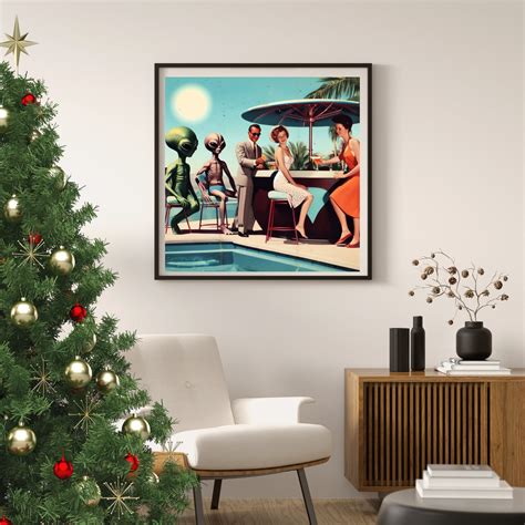 Vintage 1960s Inspired Alien Cocktail Party Cocktail Print Trendy