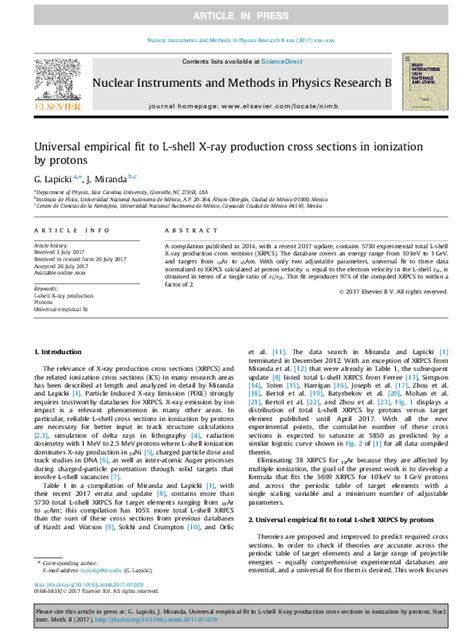 Pdf Universal Empirical Fit To L Shell X Ray Production Cross