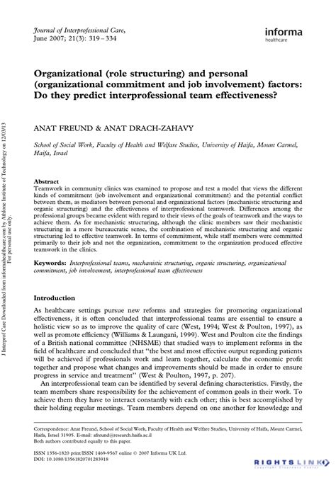 Pdf Organizational Role Structuring And Personal Organizational