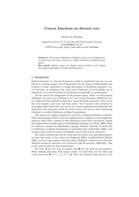 Pdf Convex Functions On Discrete Sets