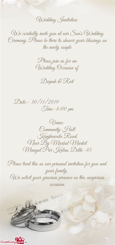We Cordially Invite You At Our Son S Wedding Ceremony Please Be There