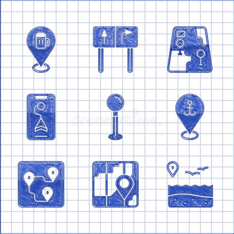 Set Push Pin City Map Navigation Location With Beach Anchor Route Location And Alcohol Beer