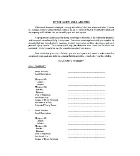 Asset List Template Free Sample Example Format Download