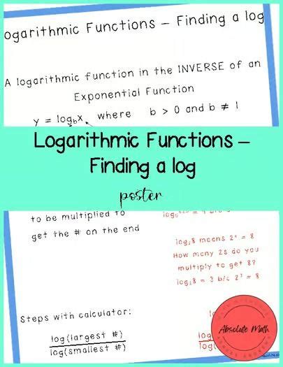 Logarithmic Functions Finding A Log Poster Logarithmic Functions