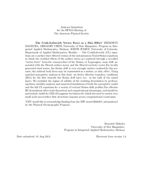 Pdf The Craik Leibovich Vortex Force As A Skin Effect