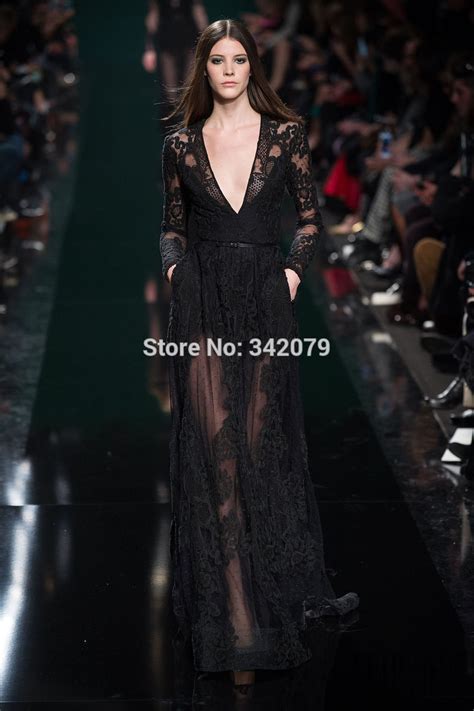 Ph07691 Elie Saab Ready To Wear 2014 2015 Deep V Neckline Long Lace