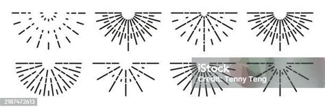 일출 추상 요소 햇살 떠오르는 태양 프레임 햇빛 손으로 그린 평면 벡터 일러스트 레이 션 세트 흰색 배경에 태양 광선 기호 개체 그룹에 대한 스톡 벡터 아트 및 기타 이미지