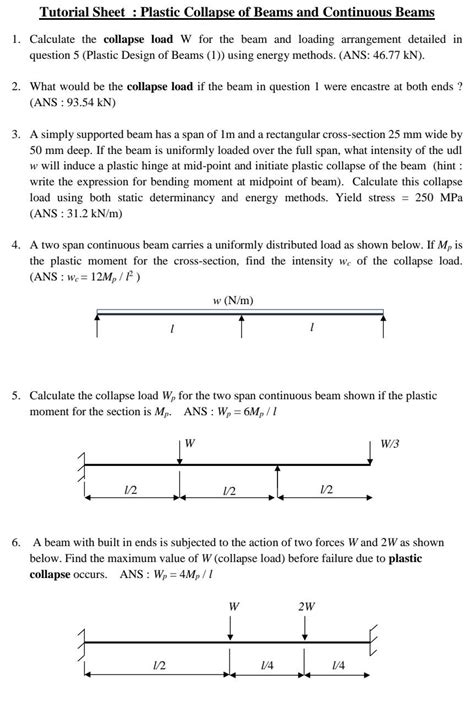 Solved Tutorial Sheet Plastic Collapse Of Beams And Chegg