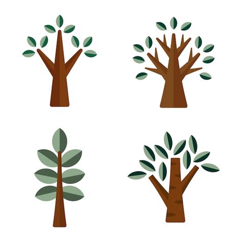 Árboles Con Hojas Verdes Conjunto De Ilustración De Vector De árbol De