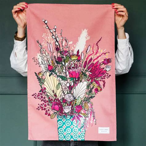 Katie Cardew Pink Blooms Tea Towel • The British Emporium