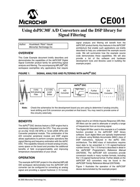 Using Dspic30f A D Converters And The Dsp Library For Signal Filtering Pdf Analog To Digital