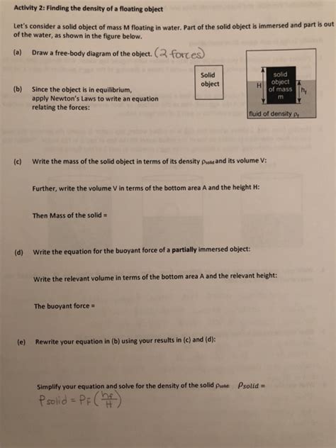 Solved Activity 2 Finding The Density Of A Floating Object