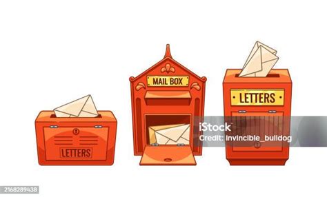 편지와 함께 3 개의 빨간 영국 우편함 전통적인 디자인과 우편 개념을 표시 만화 벡터 일러스트 레이 션 거리에 대한 스톡 벡터 아트 및 기타 이미지 Istock