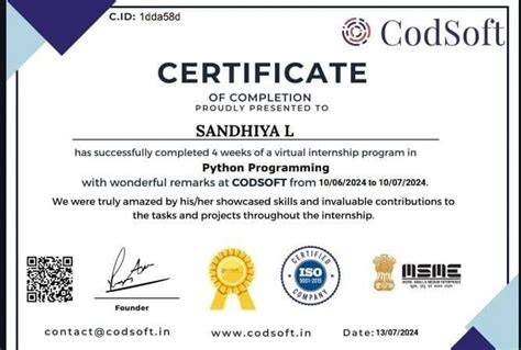 Sandhiya Sandhiya On Linkedin Pythonprogramming Certificate Codsoft