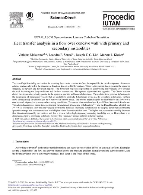 PDF Heat Transfer Analysis In A Flow Over Concave Wall With Primary