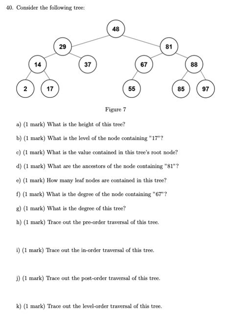 Solved 40 Consider The Following Tree 48 29 81 14 37 67 88