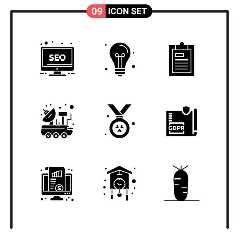 Set Of 9 Solid Style Icons For Web And Mobile Glyph Symbols For Print Solid Icon Signs