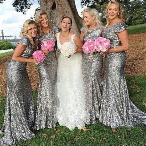 Silver Gray Bridesmaid Dresses Sequin Bridesmaid Dresses Long Country