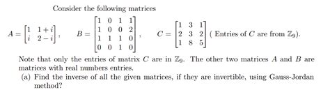 Solved Consider The Following Matrices