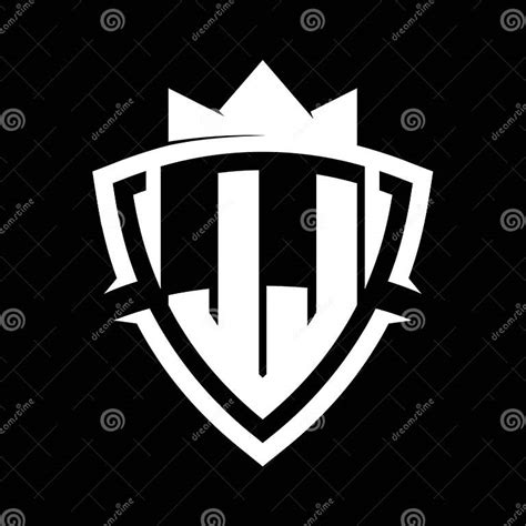 Jj Letter Monogram With Triangle Curve Shield Shape With Crown White