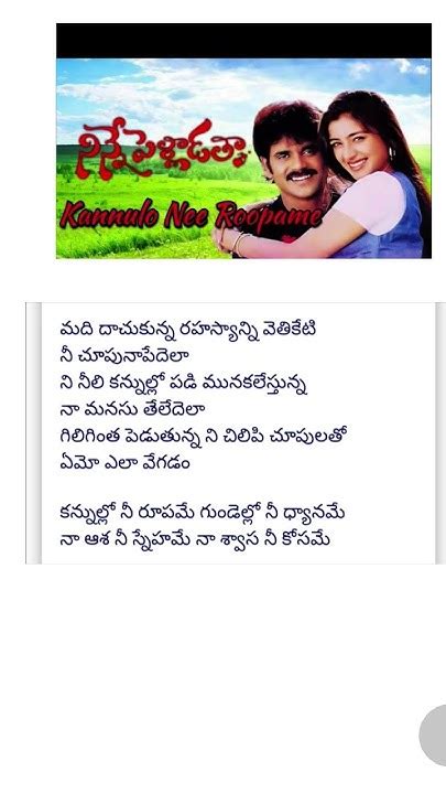 Kannulo Nee Roopame From నిన్నే పెళ్లడతా Telugulyrical Telugulyrics