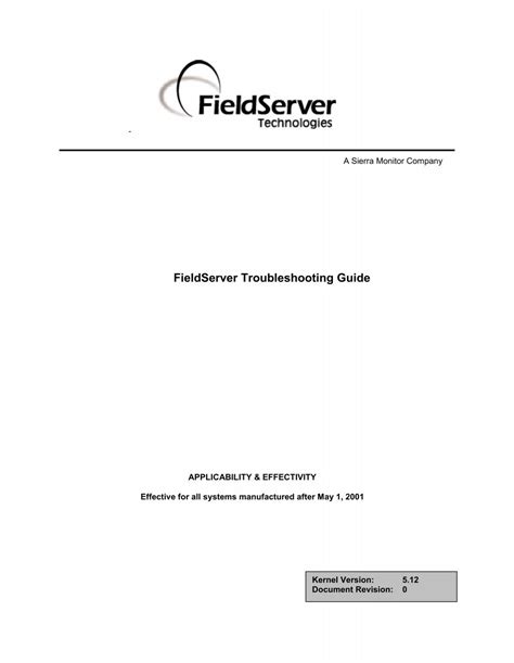 Fieldserver Troubleshooting Guide Fieldserver Technologies