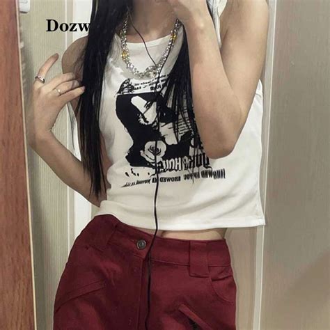 Dozw Print Sleeveless Sexy Tank Top For Women Ribbed Knit Vest