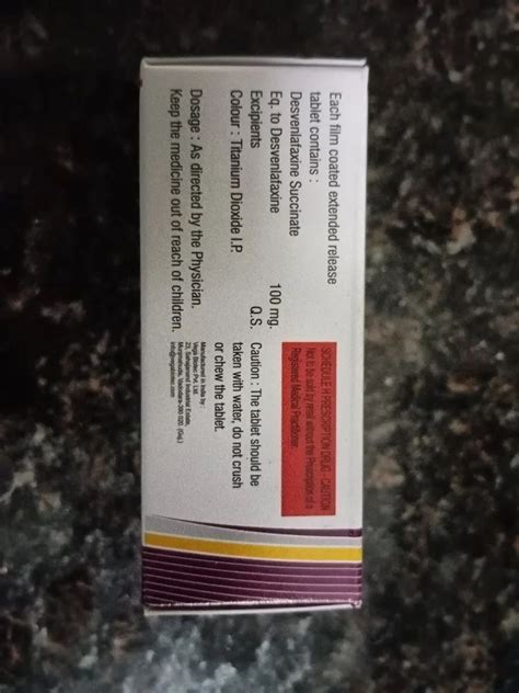 Desvenlafaxine Extended Release Tablet 100mg At Rs 220strip