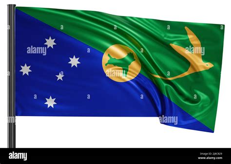 Christmas Island National Flag Waving In The Wind Isolated On White