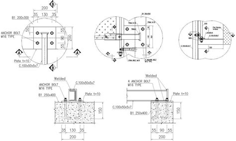 Base Plate And Anchor Bolt Fixing Details In Autocad Dwg File