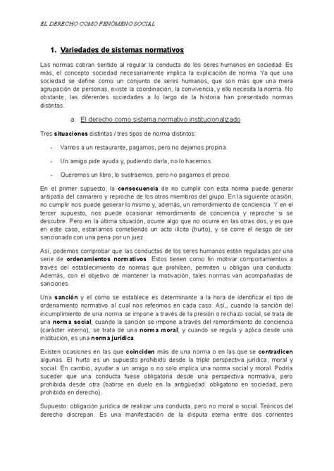 TeorÍa Del Derecho T1 El Derecho Como Fenómeno Social 1 Variedades