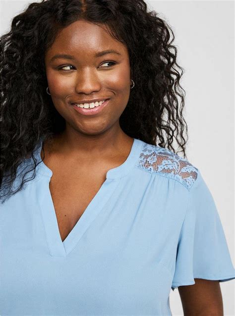 Plus Size Harper Georgette Lace Yoke Flutter Sleeve Top Torrid