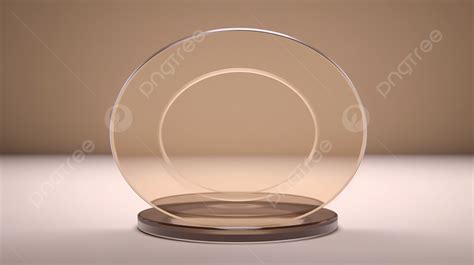 베이지색 배경 위에 3d로 렌더링된 유리 상 베이지 톤의 상품을 표시하기 위한 3d 유리 디스크 3d 렌더링 고화질 사진