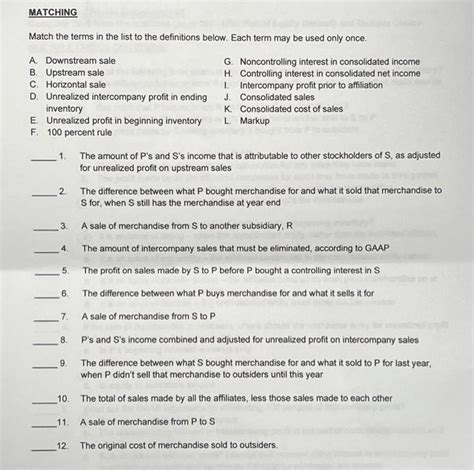 Solved MATCHING Match The Terms In The List To The Chegg Com