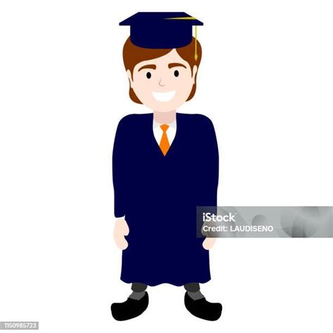 Terisolasi Bahagia Pemuda Gaduating Gambar Ilustrasi Stok Unduh