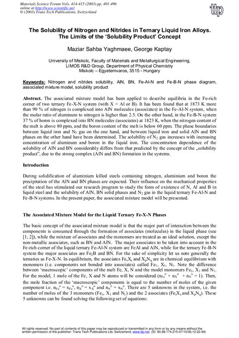 Pdf The Solubility Of Nitrogen And Nitrides In Ternary Liquid Iron