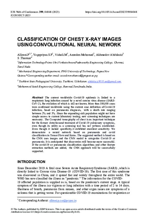 pdf classification of chest x ray images using convolutional neural