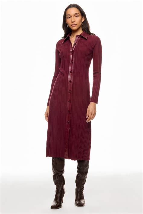 Variegated Rib Knit Leather Combo Dress By Toccin X Rtr Rent The Runway